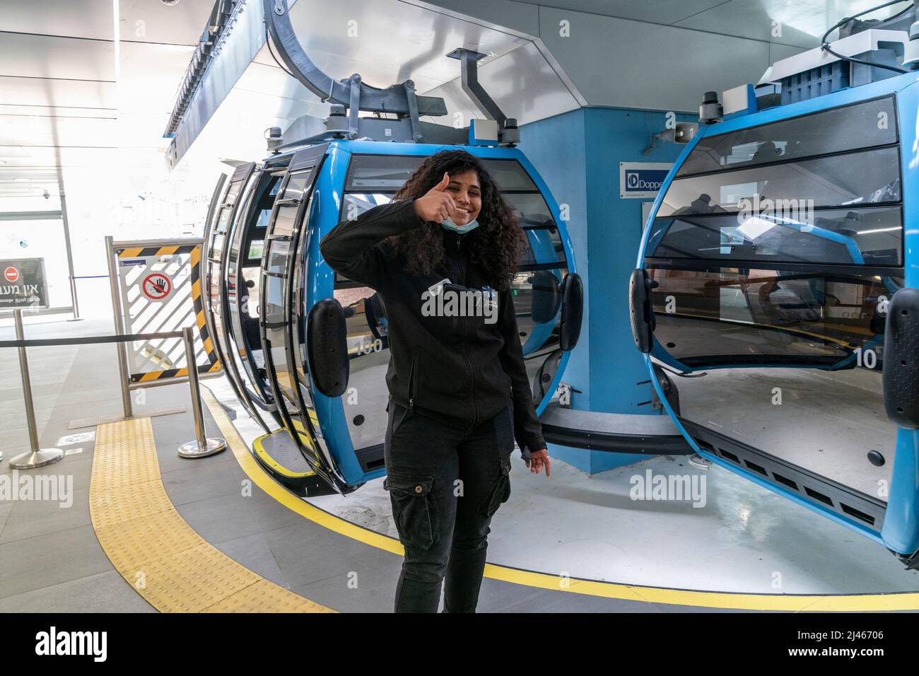Haifa, Israel - April 12, 2022: Emplyoee of Rakavlit - commuter service ...