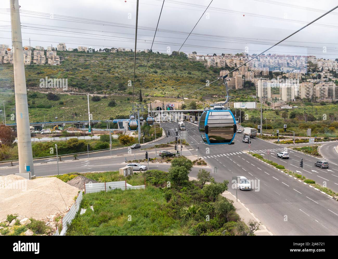 Haifa, Israel - April 12, 2022: Rakavlit - commuter service cable car ...