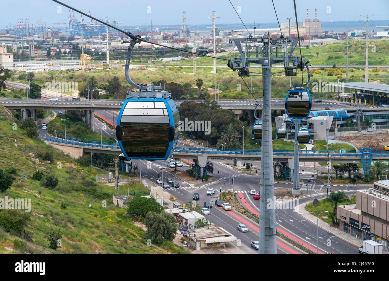 Haifa, Israel - April 12, 2022: Rakavlit - commuter service cable car ...