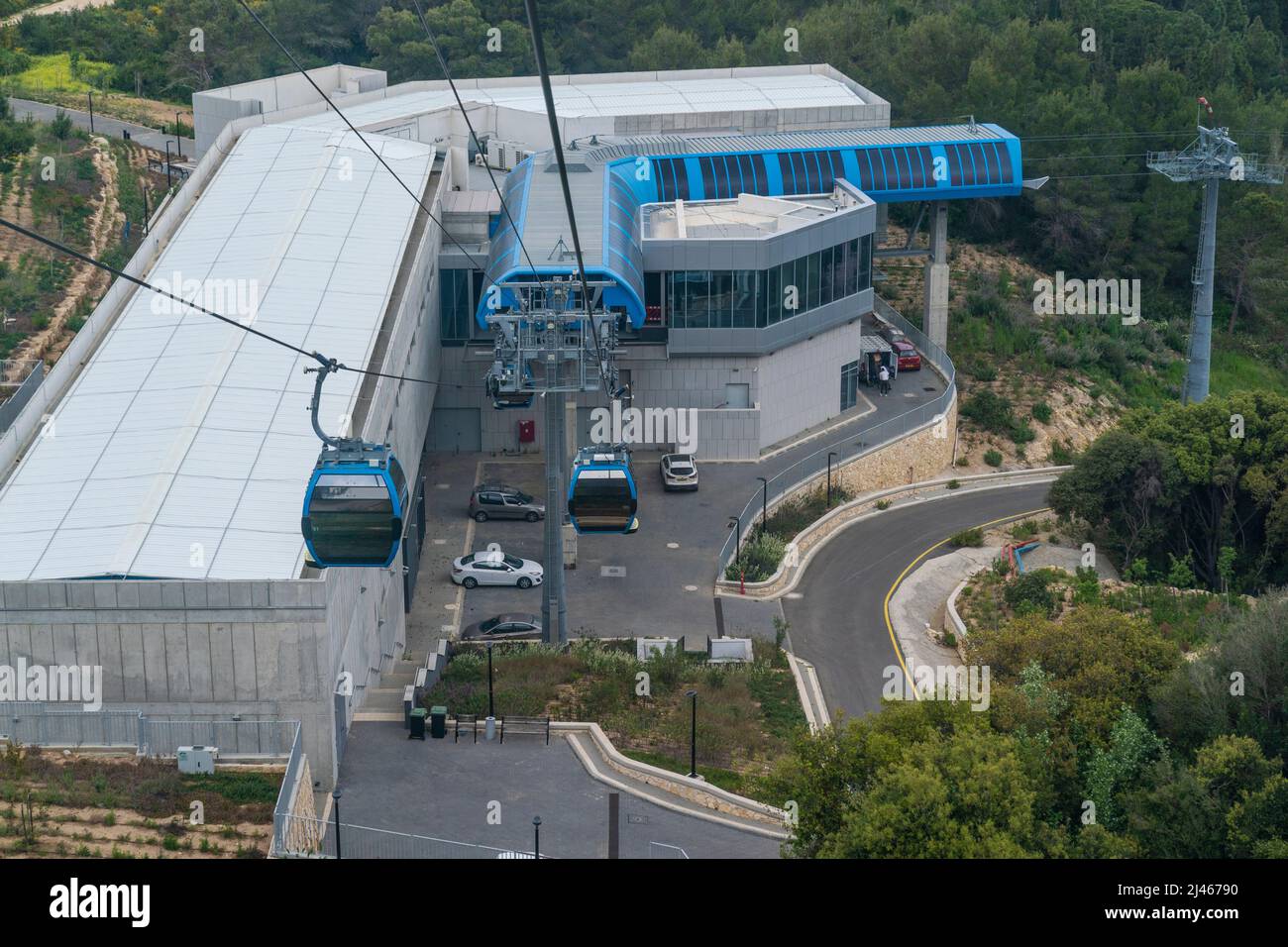 Haifa, Israel - April 12, 2022: Rakavlit - commuter service cable car ...