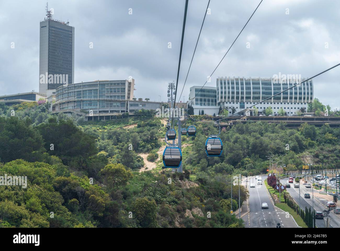 Haifa, Israel - April 12, 2022: Rakavlit - commuter service cable car ...
