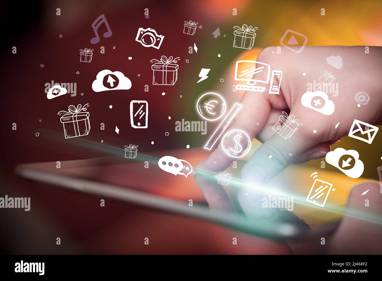 Close-up of a touchscreen with hand drawn icons Stock Photo - Alamy
