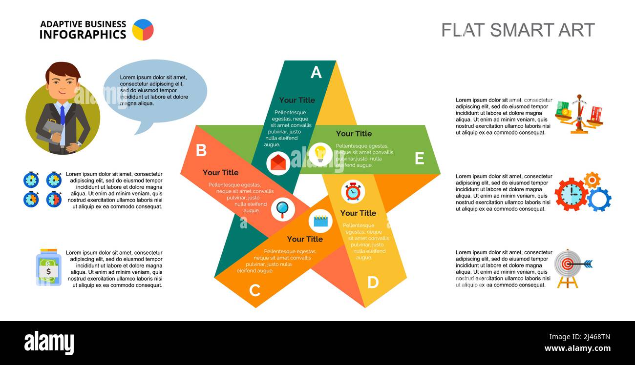 Five options process chart slide template. Business data. Professional ...