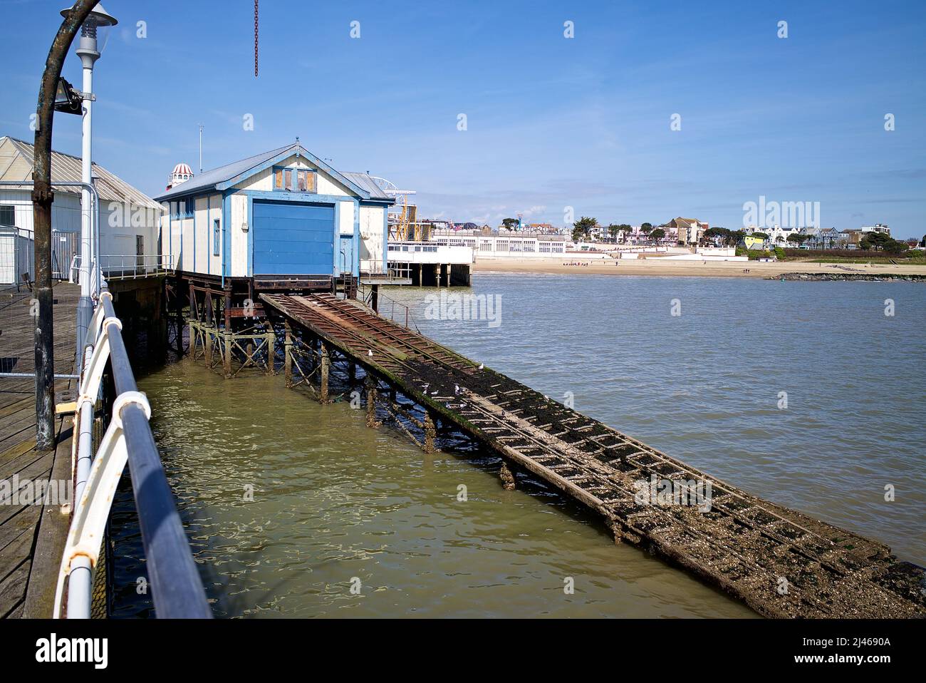 Disused Clacton on Sea RNLI lifeboat station next to Clacton Pier ...