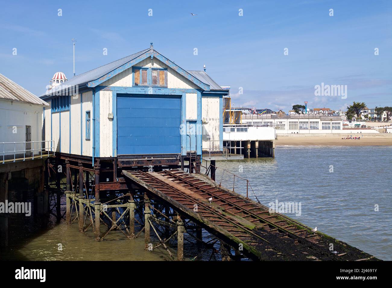 Disused Clacton on Sea RNLI lifeboat station next to Clacton Pier ...