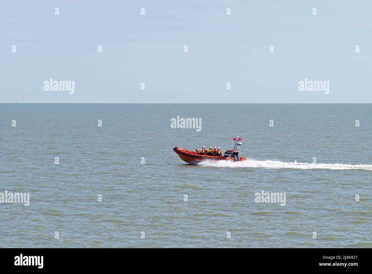 RNLI crew members from Clacton on Sea RNLI on manoeuvres off Clacton on ...