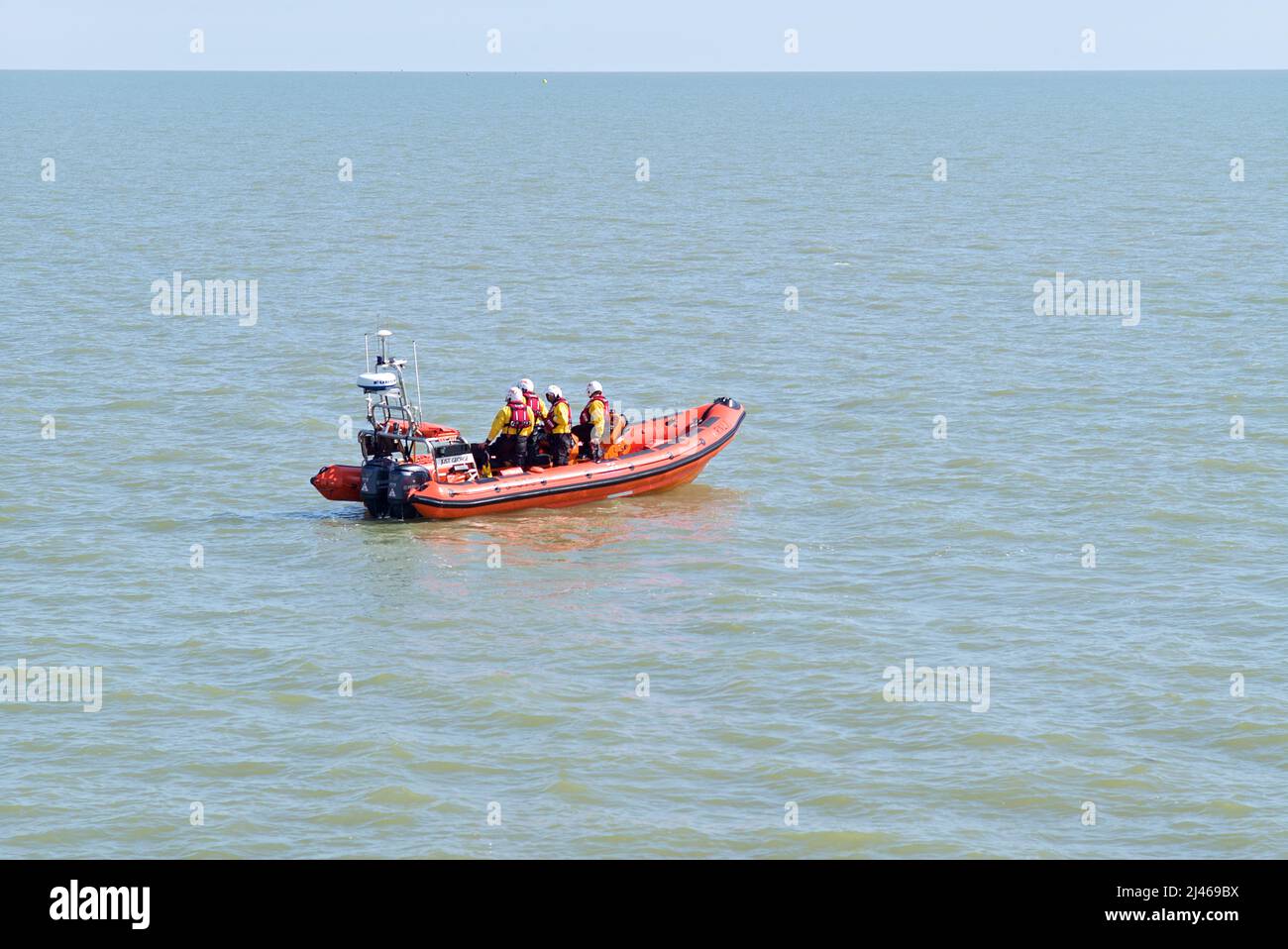 RNLI crew members from Clacton on Sea RNLI on manoeuvres off Clacton on ...