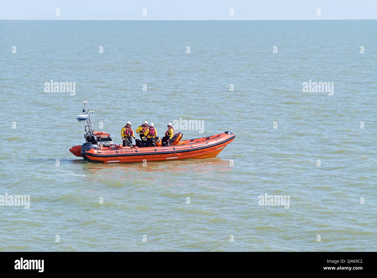 RNLI crew members from Clacton on Sea RNLI on manoeuvres off Clacton on ...