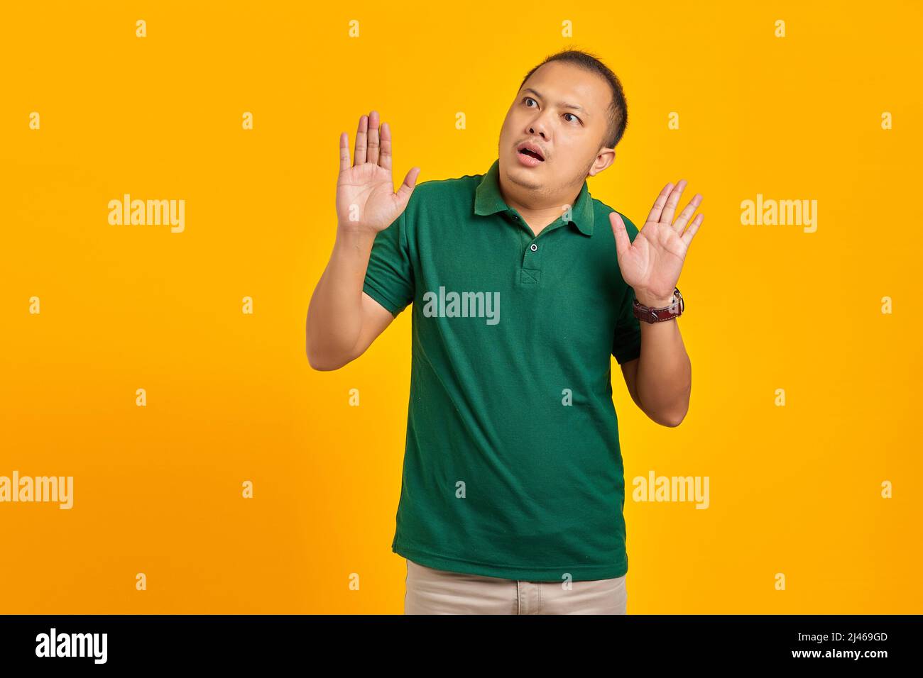 Portrait of asian man surprised with confused and displeased expression ...