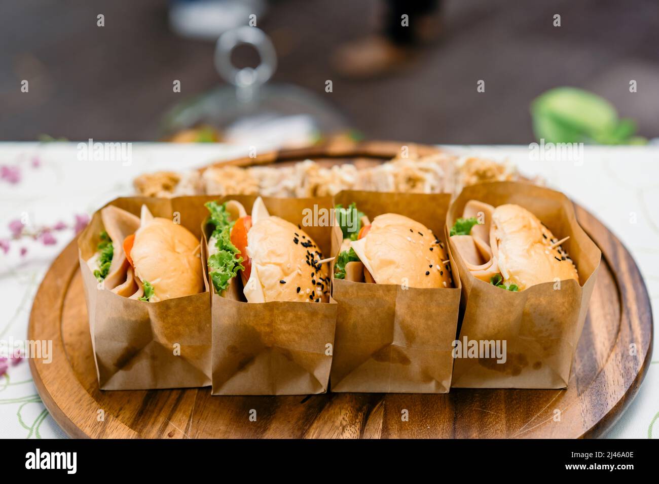 A group of homemade HAMBURGER is wrapped with paper craft and arranged ...