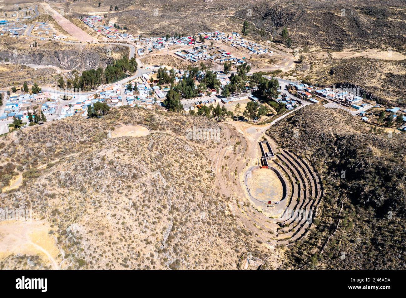 Pre-Incan amphitheatre in Chivay at the Colca Canyon in Peru Stock ...