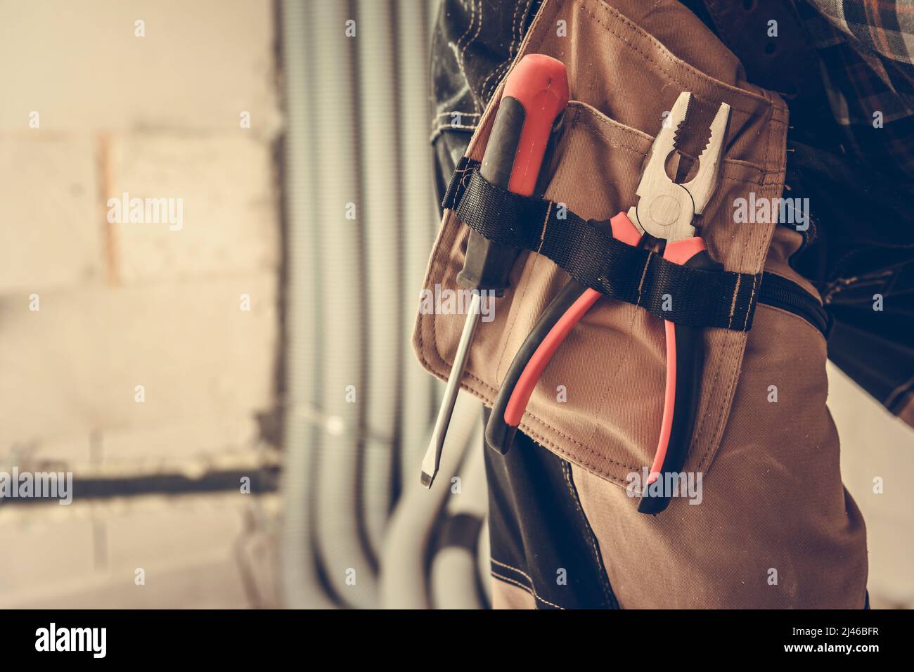 Construction Contractor Worker Tools Close Up. Pliers and Screwdriver ...