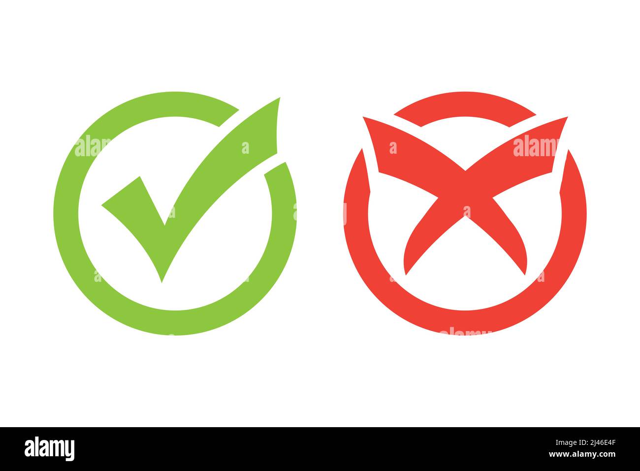 Tick and cross signs. Green checkmark OK and red X icons vector. Circle ...