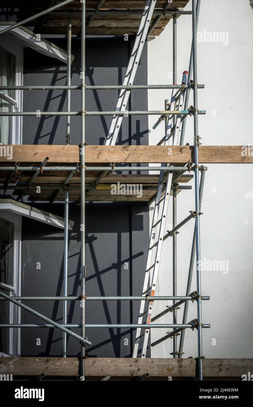 Close up of building scaffolding and ladder Stock Photo - Alamy