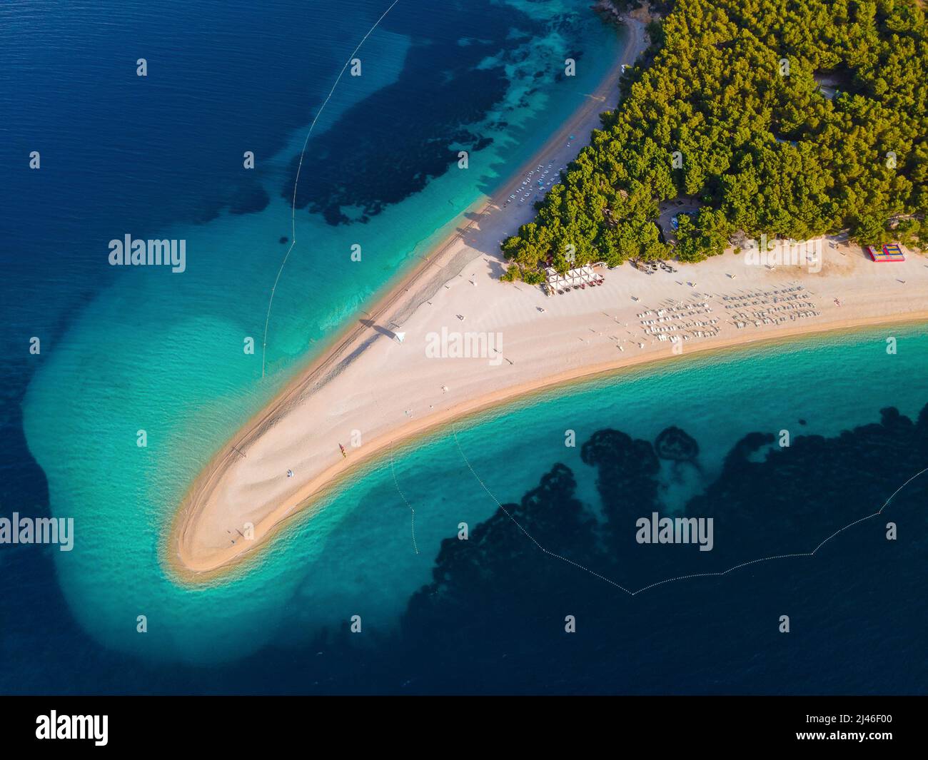 Aerial top down view of Zlatni rat beach on Adriatic sea, Bol, Brac ...