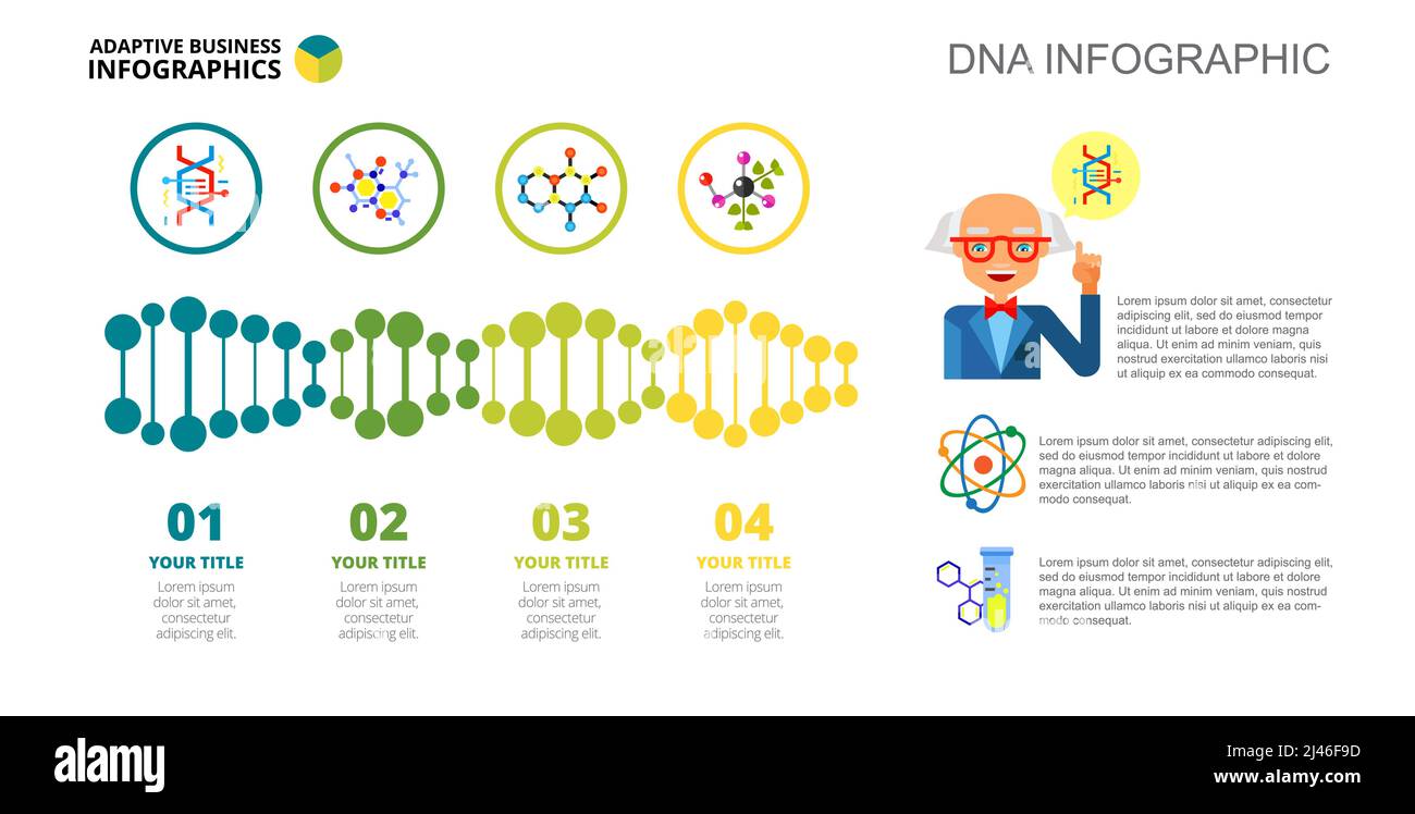 Four DNA options process chart slide template. Business data ...