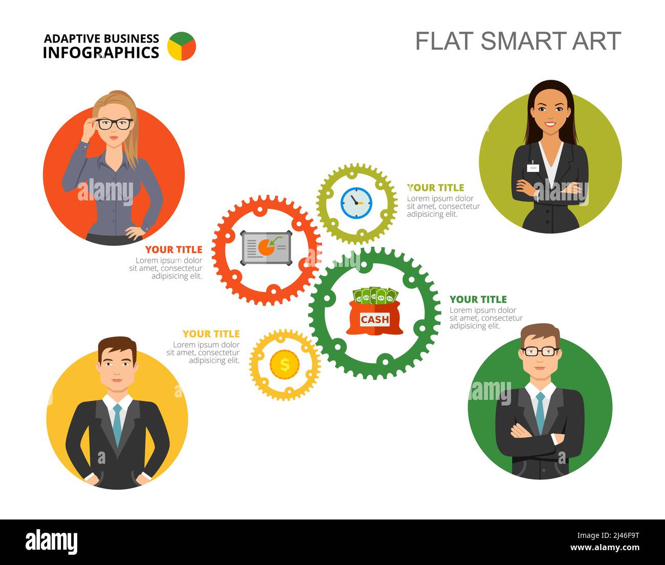 Four people team process chart slide template. Business data. Stuff ... Four people team process chart slide template. Business data. Stuff ...