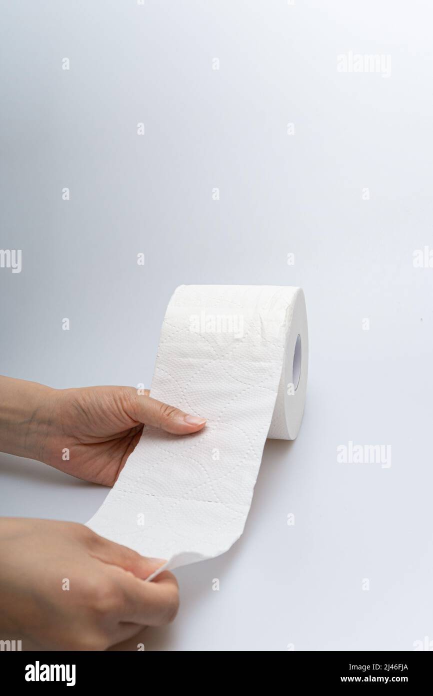 Cleanliness and hygiene toilet paper concept on white background Stock ...