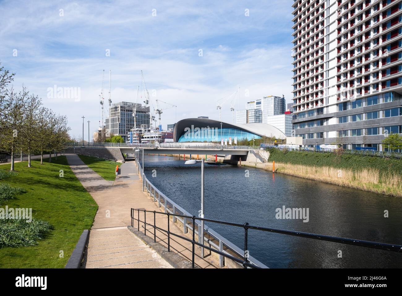 London, UK- April 2021 : The Waterworks River looking toward the ...