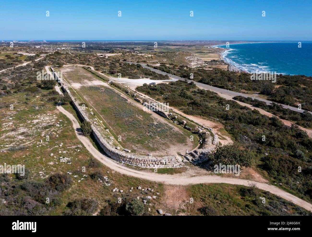 Aerial view of The Stadium - the remains of a Roman hippodrome, Kourion ...
