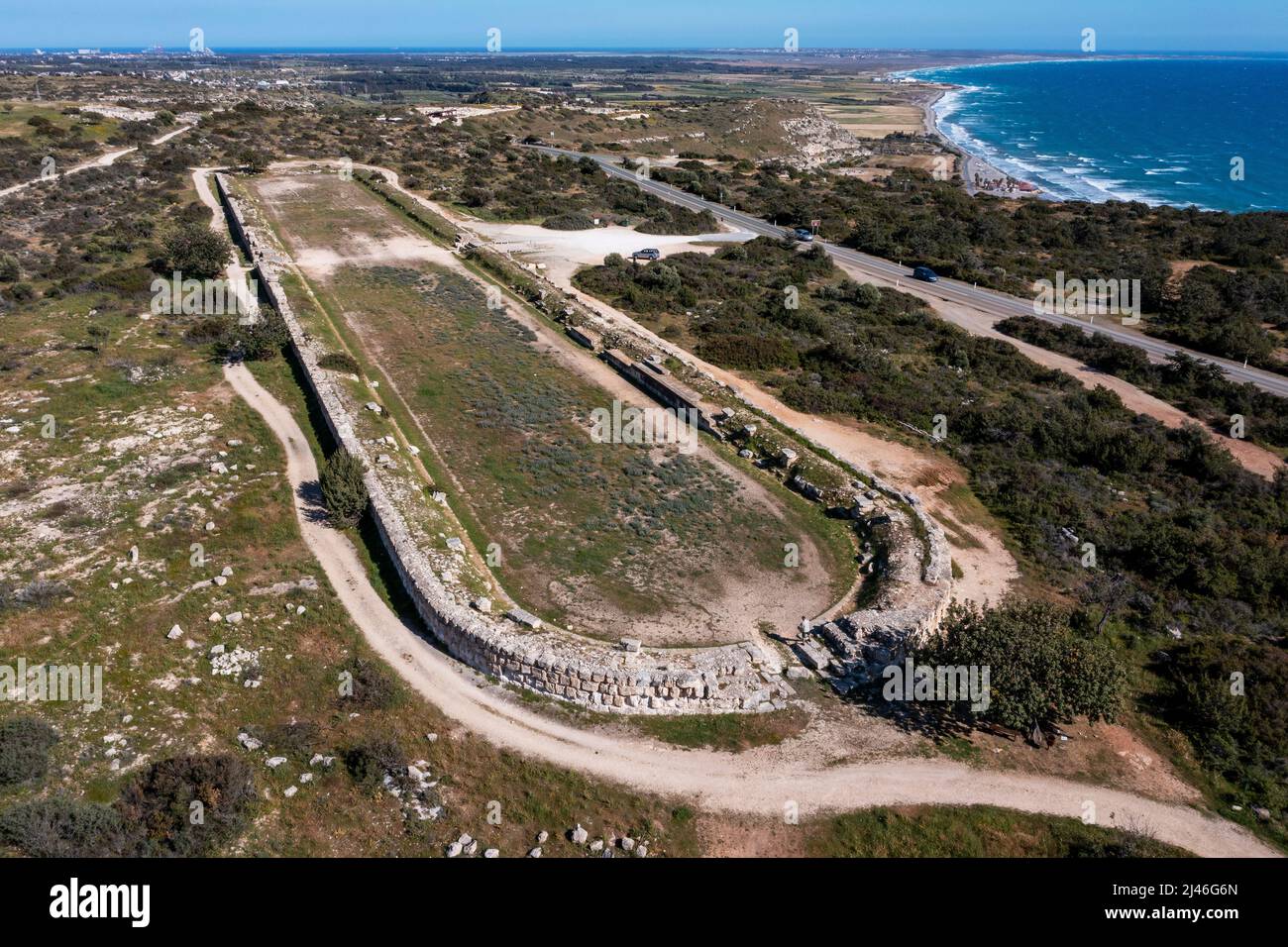 Aerial view of The Stadium - the remains of a Roman hippodrome, Kourion ...