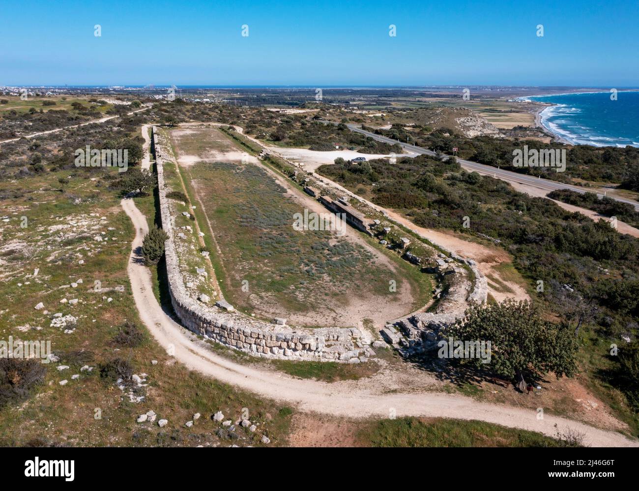 Aerial view of The Stadium - the remains of a Roman hippodrome, Kourion ...