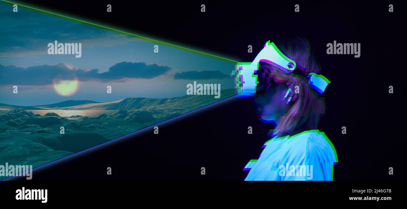 Woman uses a virtual reality headset to see the far corners of space ...