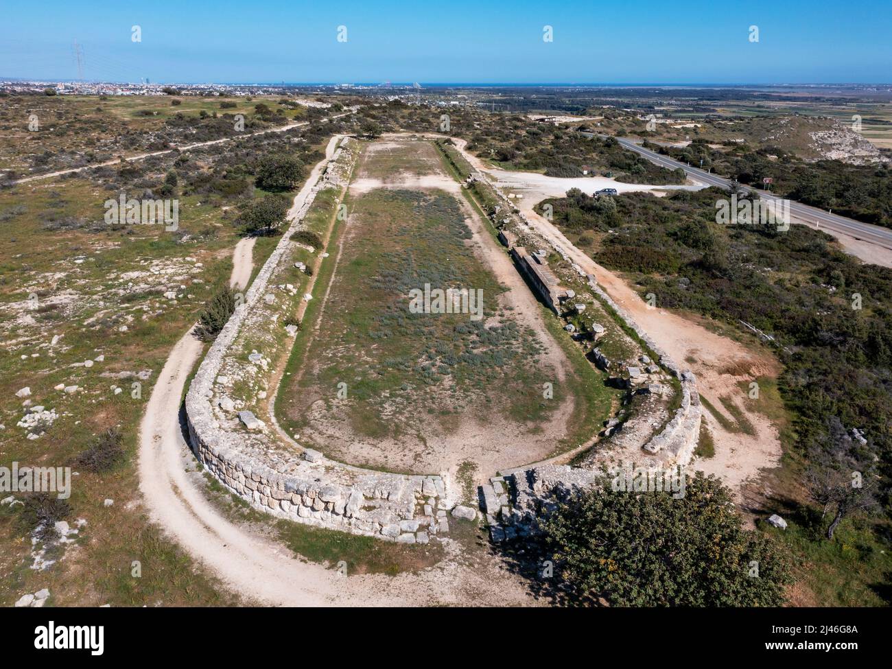 Aerial view of The Stadium - the remains of a Roman hippodrome, Kourion ...