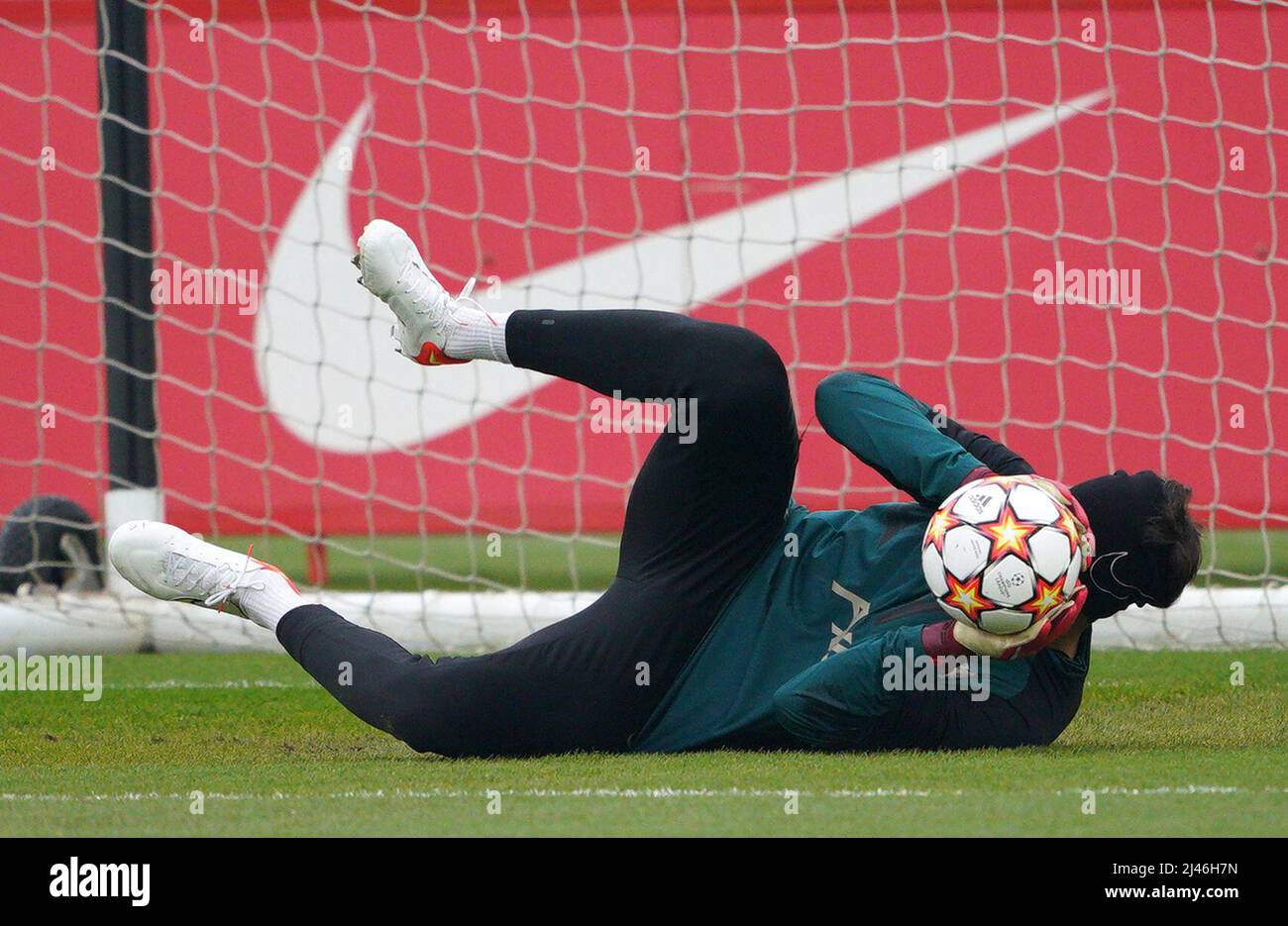 Liverpool goalkeeper Alisson during a training session at the AXA ...