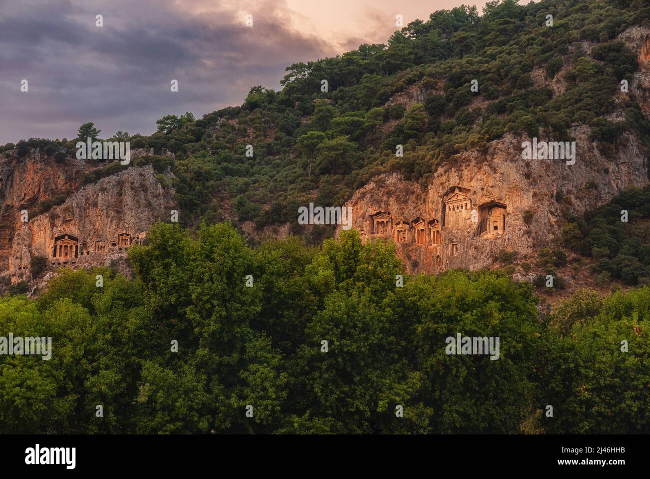 Dalyan tombs, Mugla region, Turkey. Famous Lycian Tombs of ancient ...