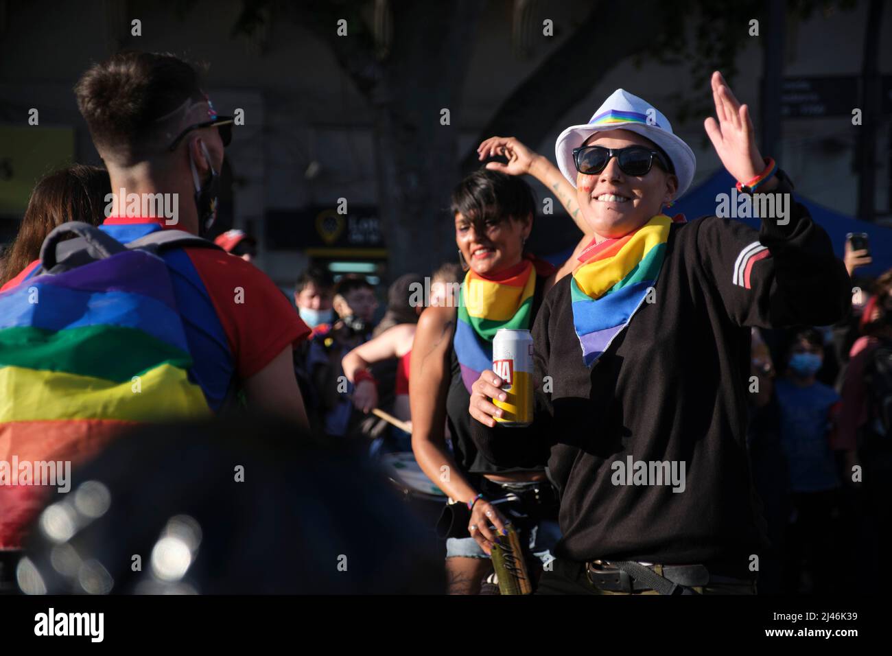 Buenos Aires, Argentina; Nov 6, 2021: LGBT Pride Parade. Young people ...