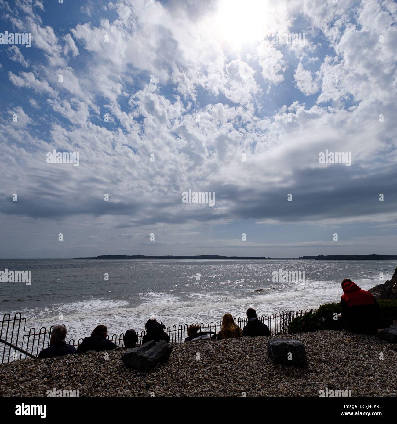 The seascape from Tenby to Caldey Island - people enjoying the viewing ...