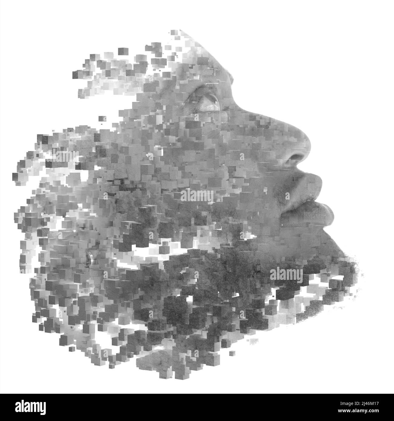 A flow of particles combined with a portrait of a young black man ...