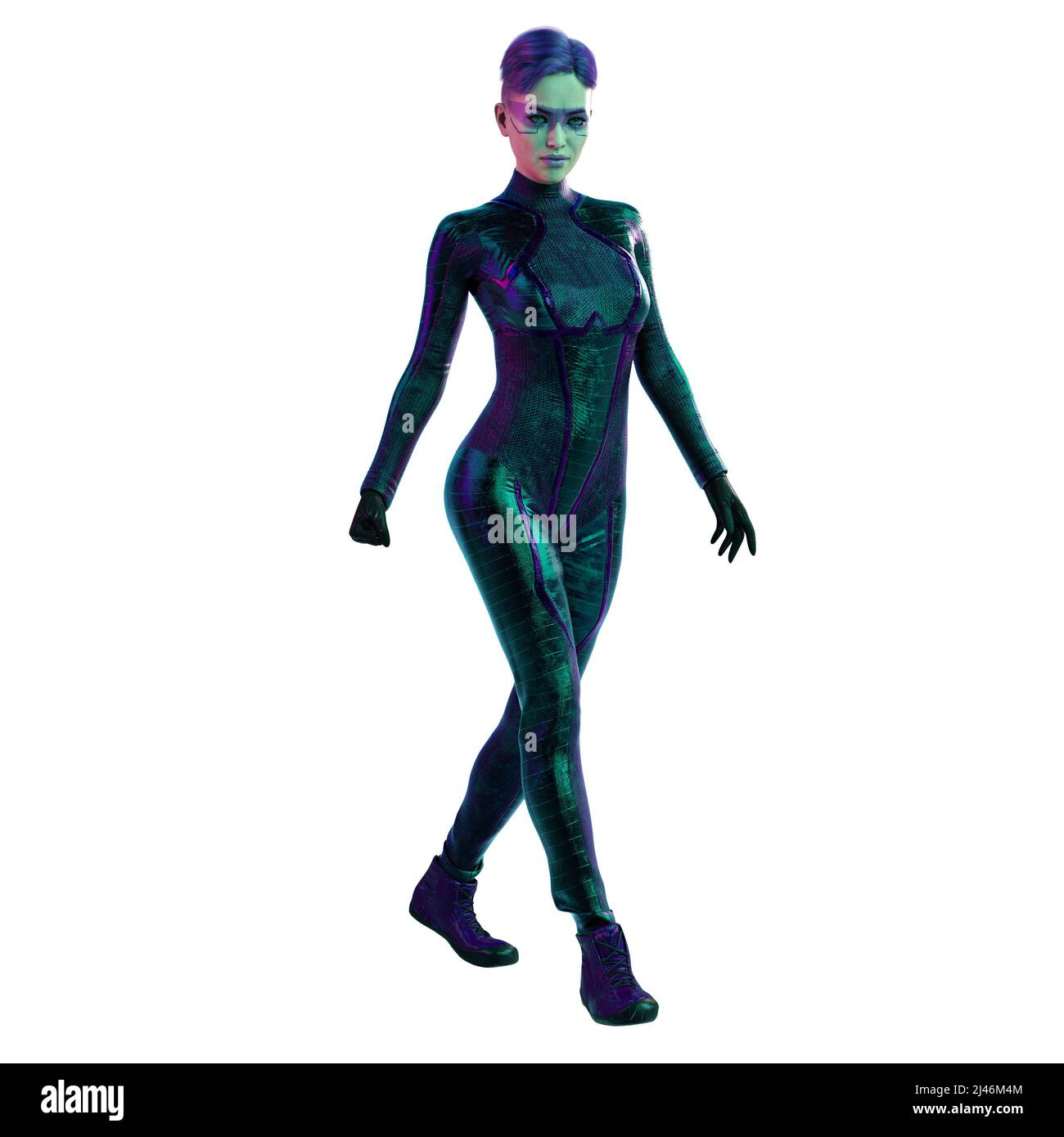 Cyberpunk Asian POC woman on isolated white background, 3D Illustration ...