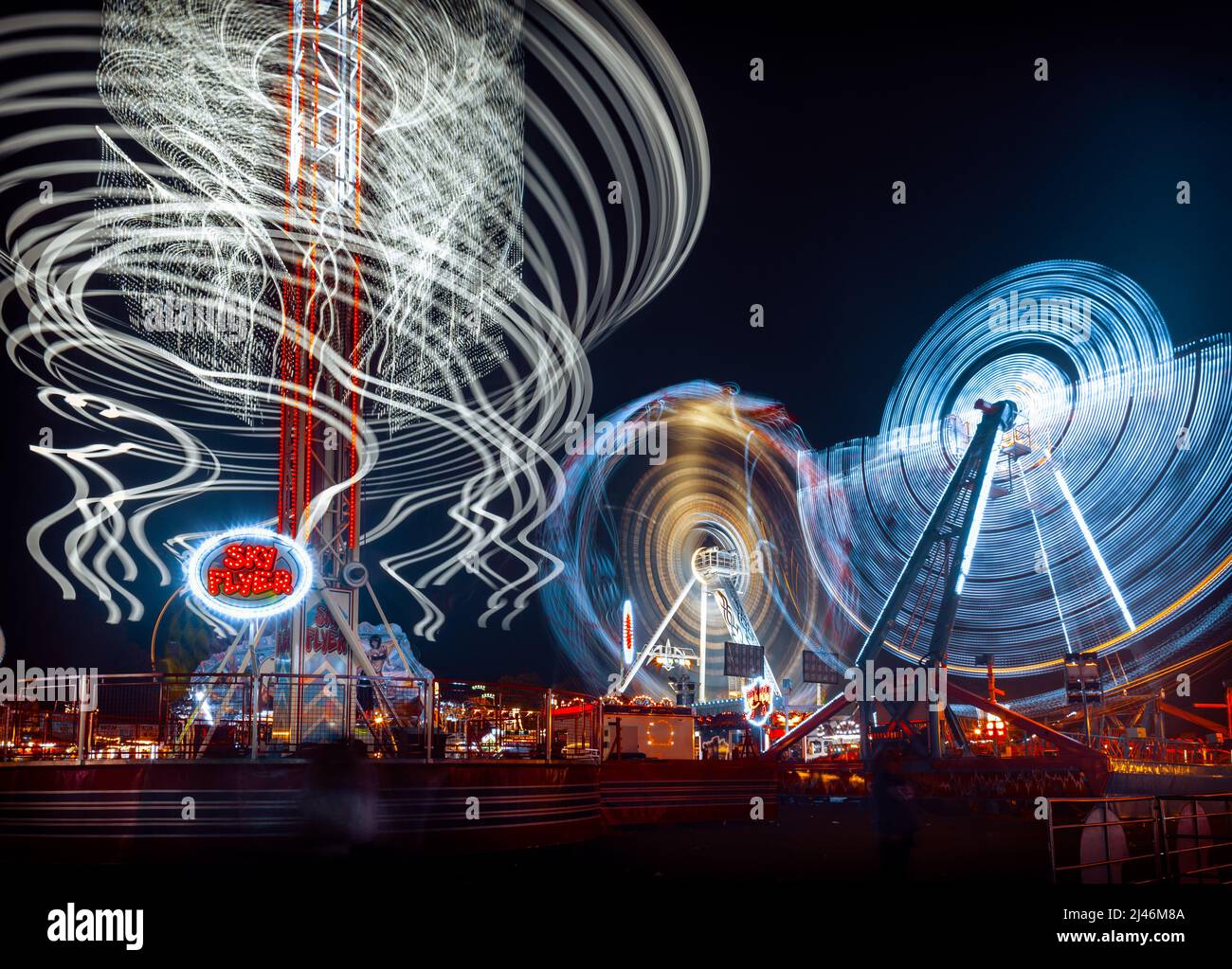 Long exposure images of fairground rides at the annual 'Witney Feast ...