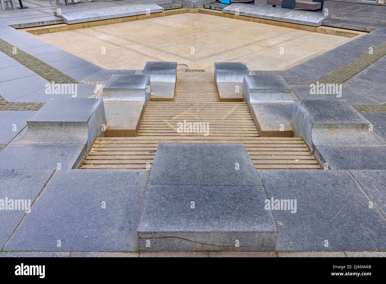 Empty Granite Stone Fountain Dry Without Water Over Winter City Stock ...