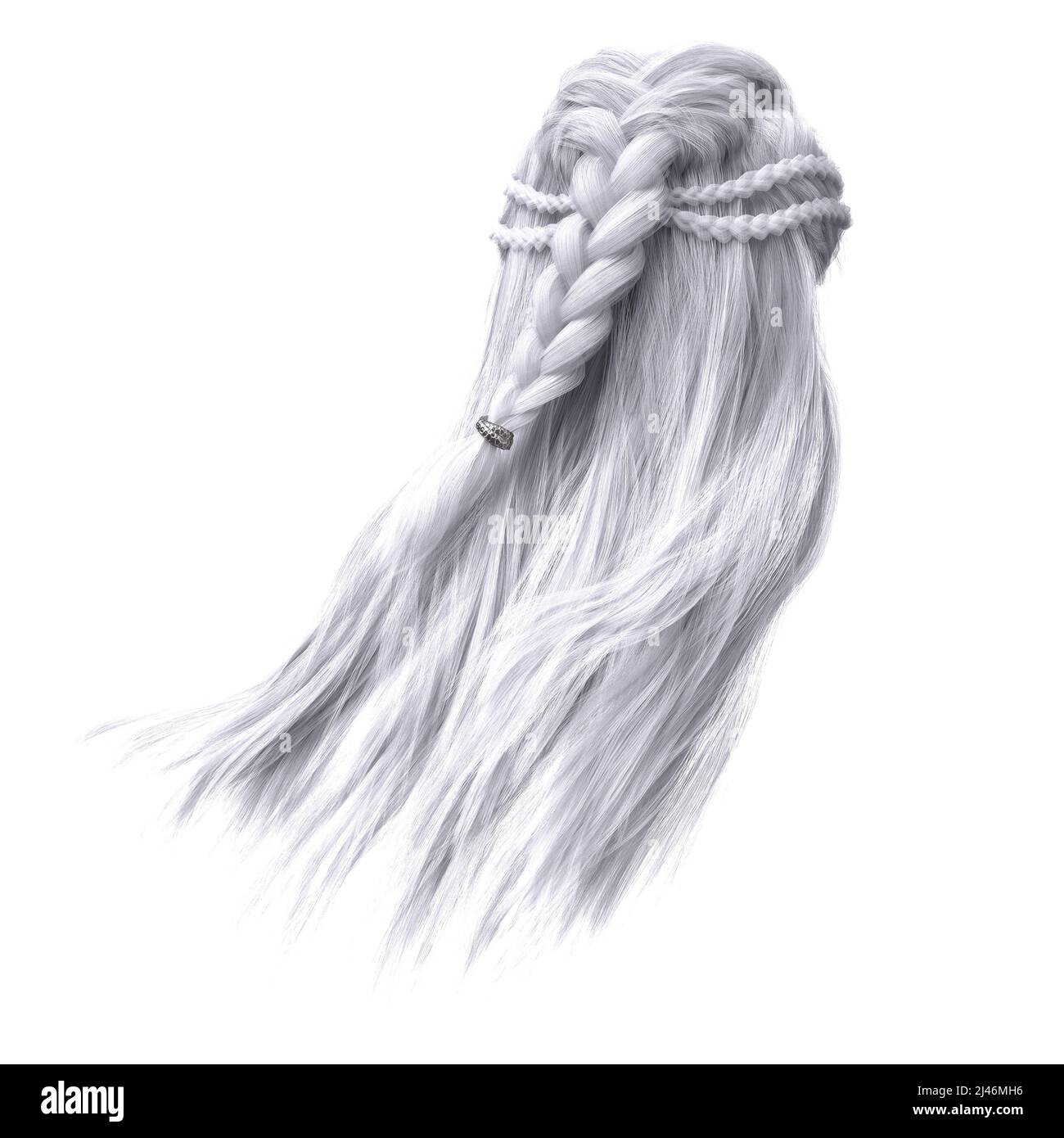 3d render, 3d illustration, fantasy long hair on isolated white ...