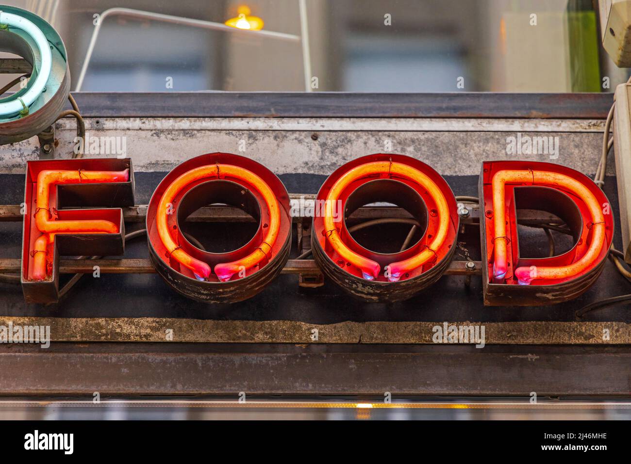 Old Style Real Neons Sign Food at Restaurant Stock Photo - Alamy