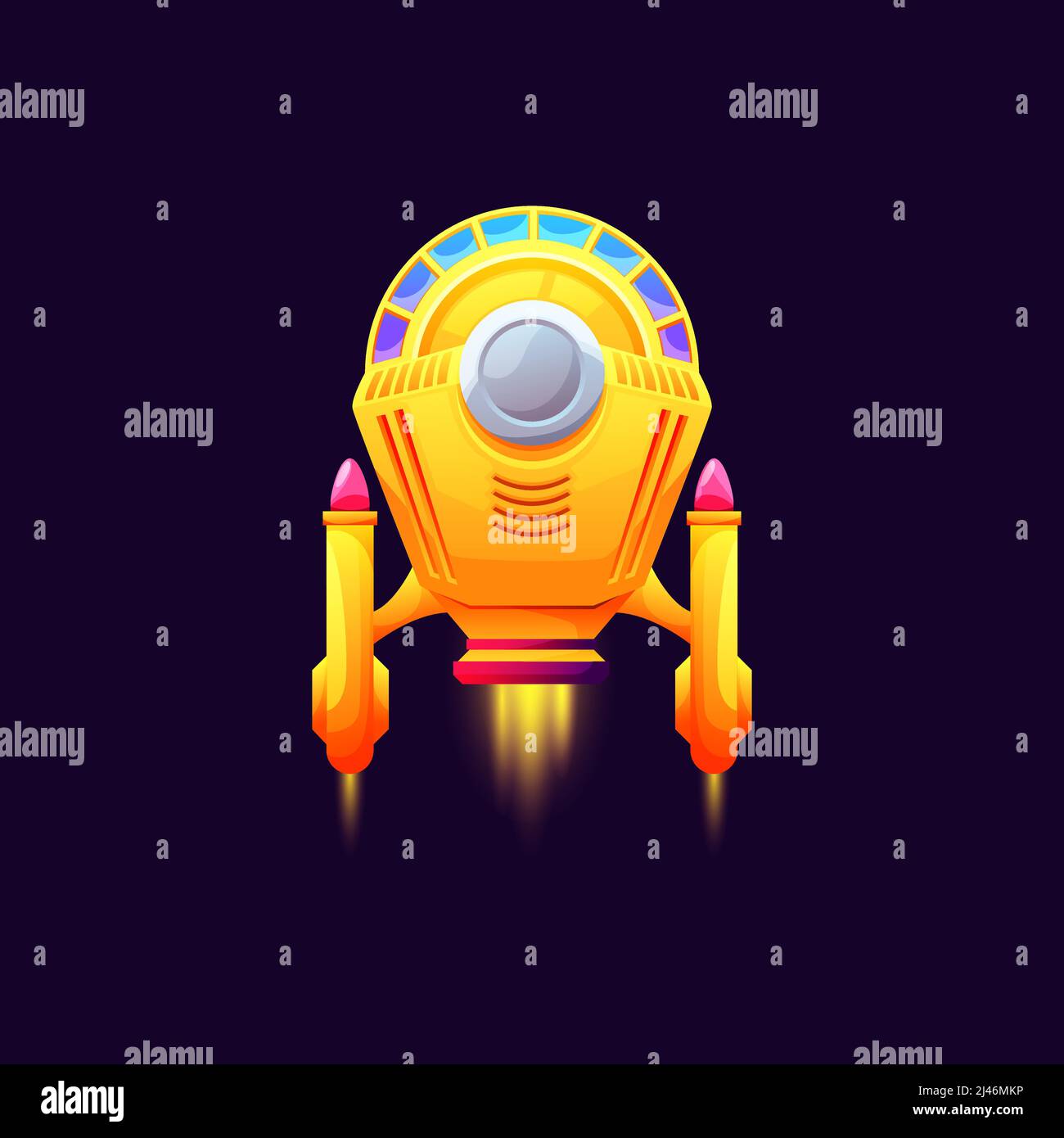Ufo ship or rocket, fantasy galaxy exploration jet isolated yellow ...