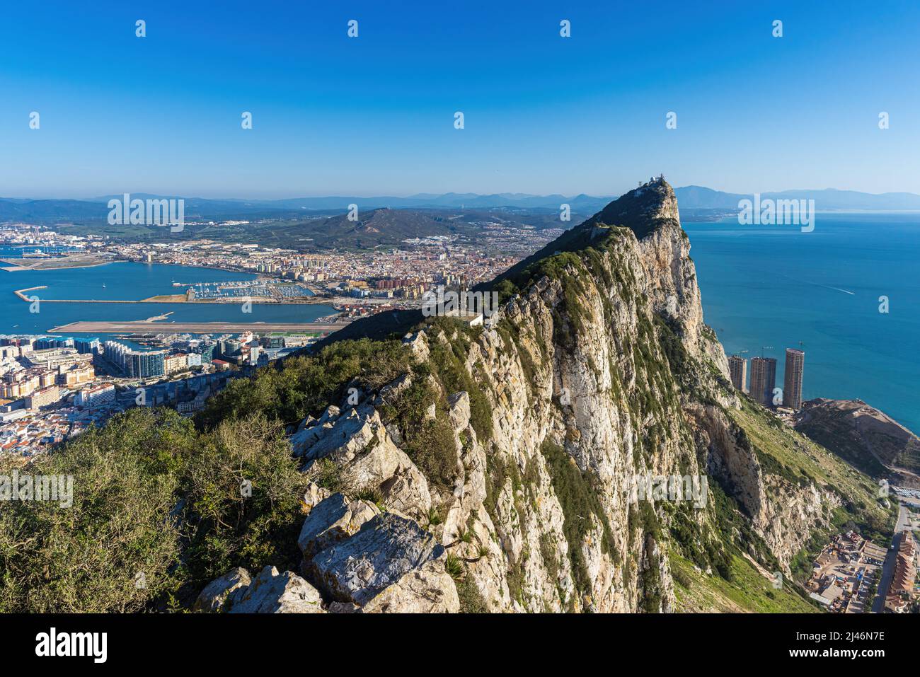 Gibraltar Rock steep cliff by the Mediterranean Sea in southern part of ...