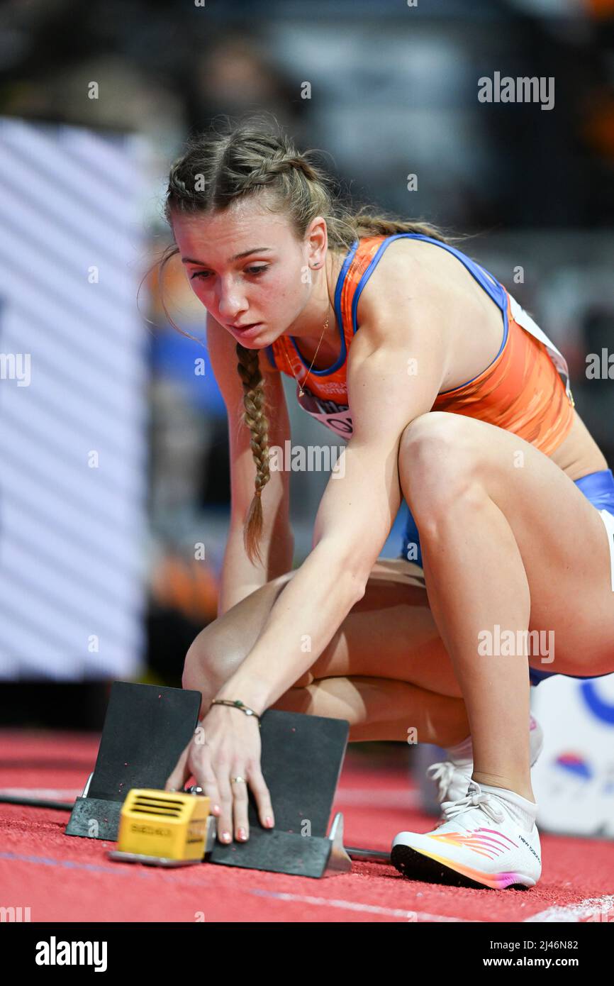 Femke Bol participating in the Belgrade 2022 World Indoor Championships ...