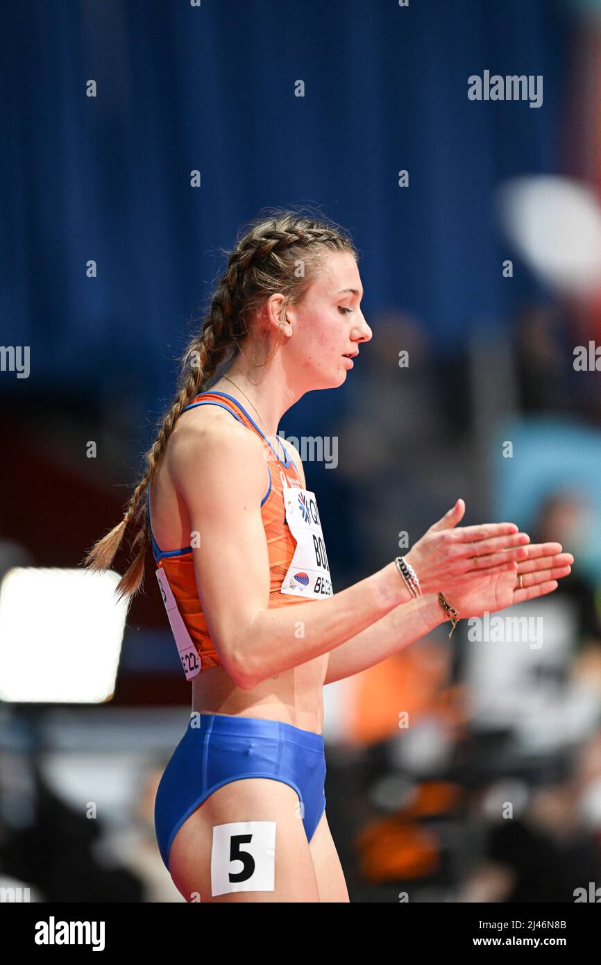 Femke Bol participating in the Belgrade 2022 World Indoor Championships ...