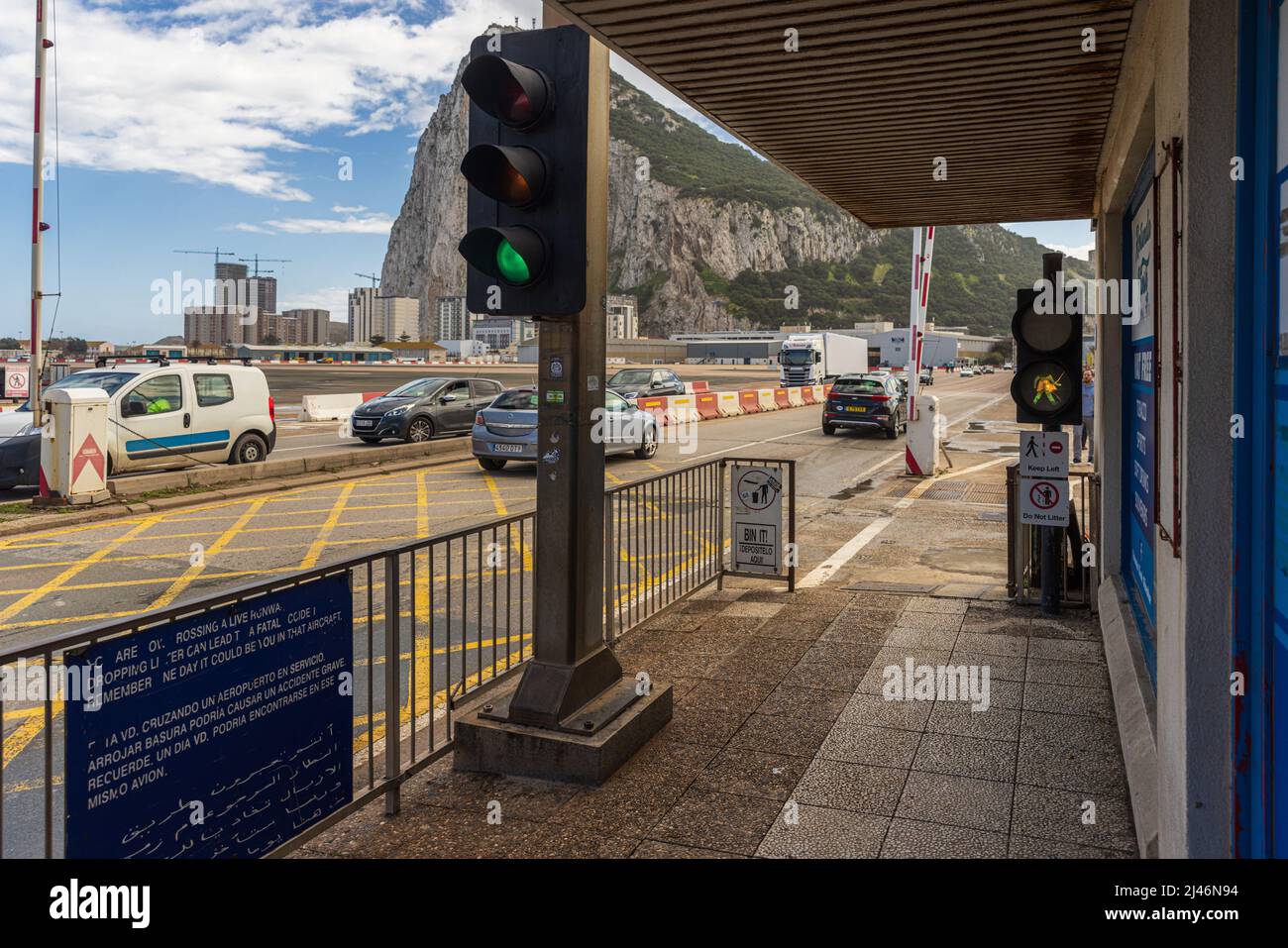 GIBRALTAR, GREAT BRITAIN - APRIL 7 2022: Tourists crossing the airport ...