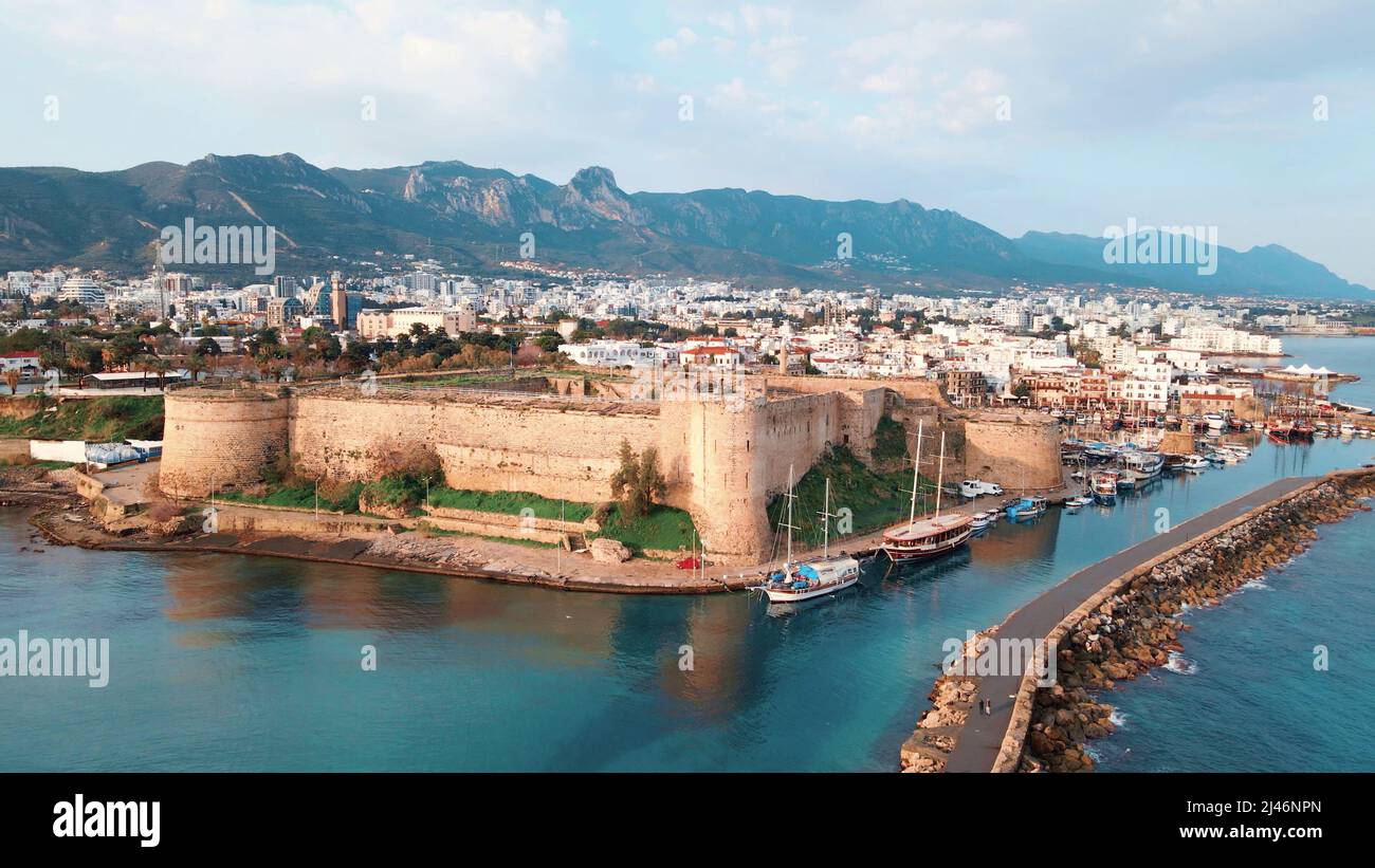 Kyrenia Castle medieval building and historical old harbour in Kyrenia ...
