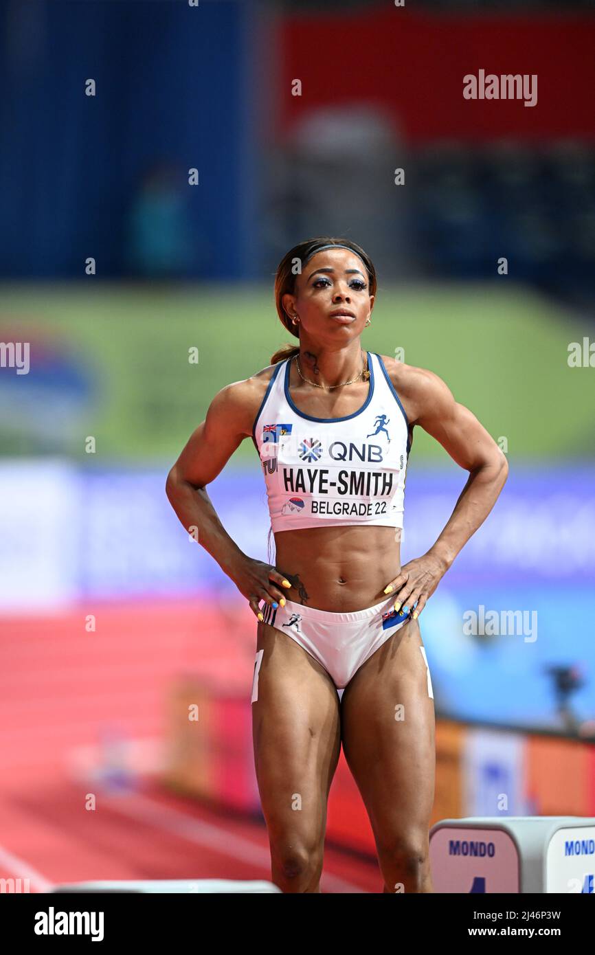 Yanique Haye-Smith participating in the Belgrade 2022 World Indoor Championships in the 400 ...