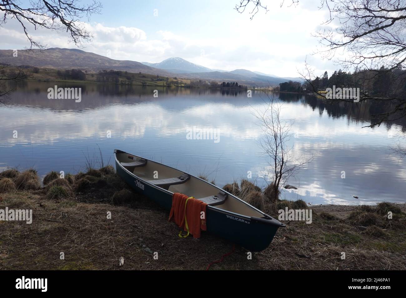 Canoe on banks of Loch Rannoch, Scottish Highlands, Perthshire ...
