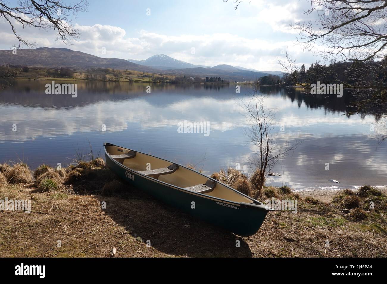 Canoe on banks of Loch Rannoch, Scottish Highlands, Perthshire ...