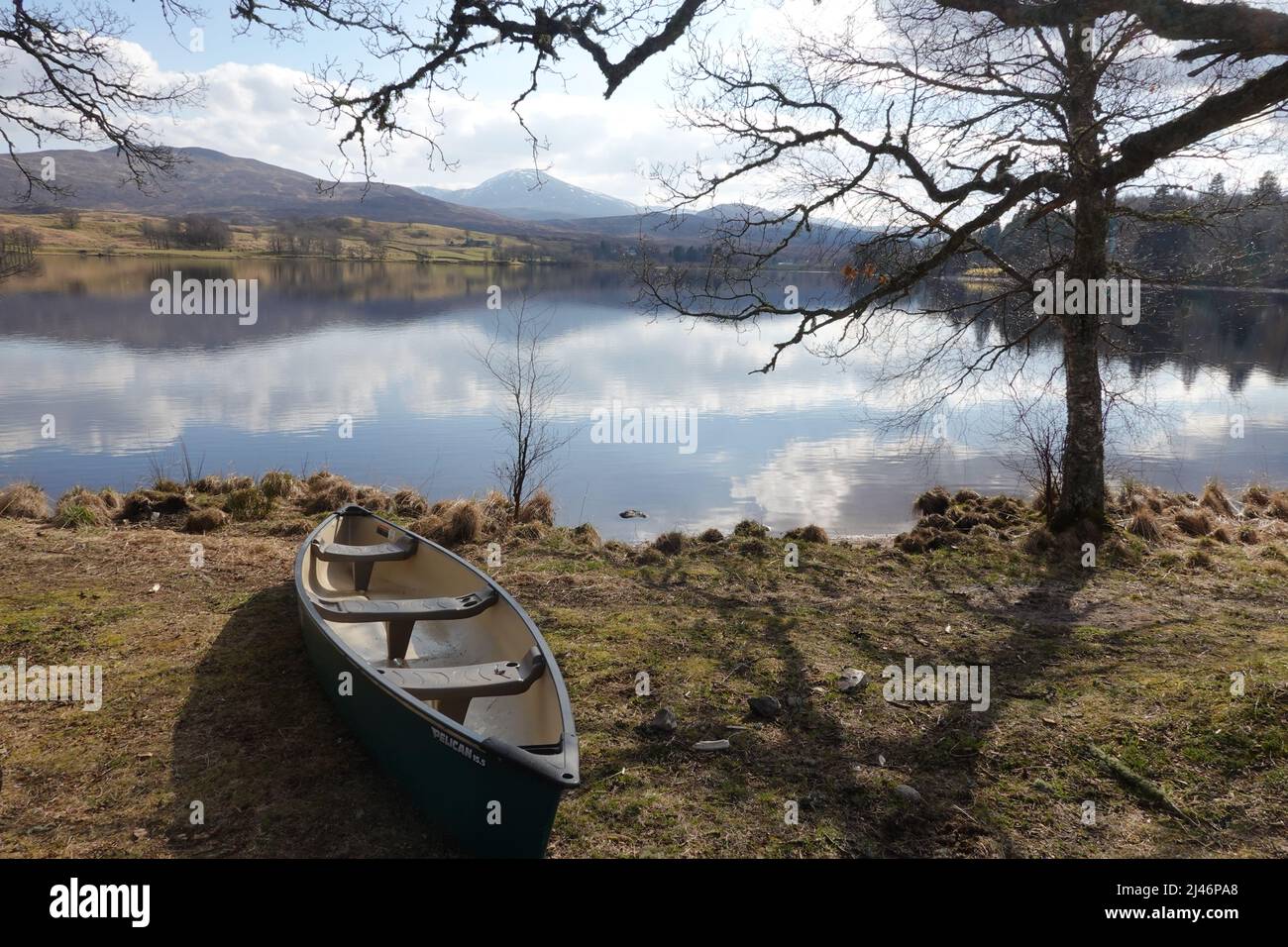 Canoe on banks of Loch Rannoch, Scottish Highlands, Perthshire ...