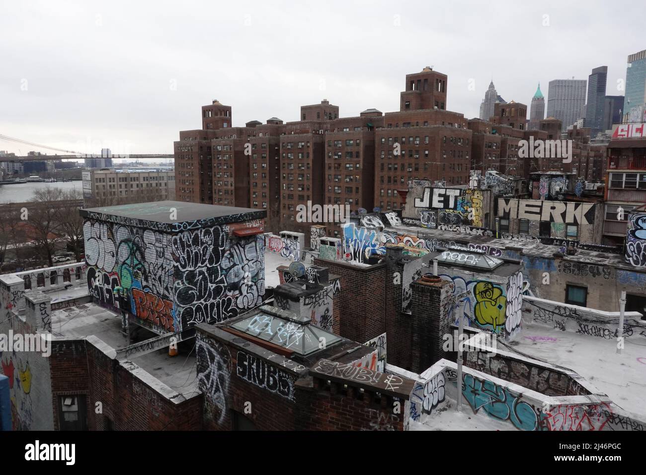 Roof top graffiti, lowwer east side, downtown New York, USA Stock Photo ...