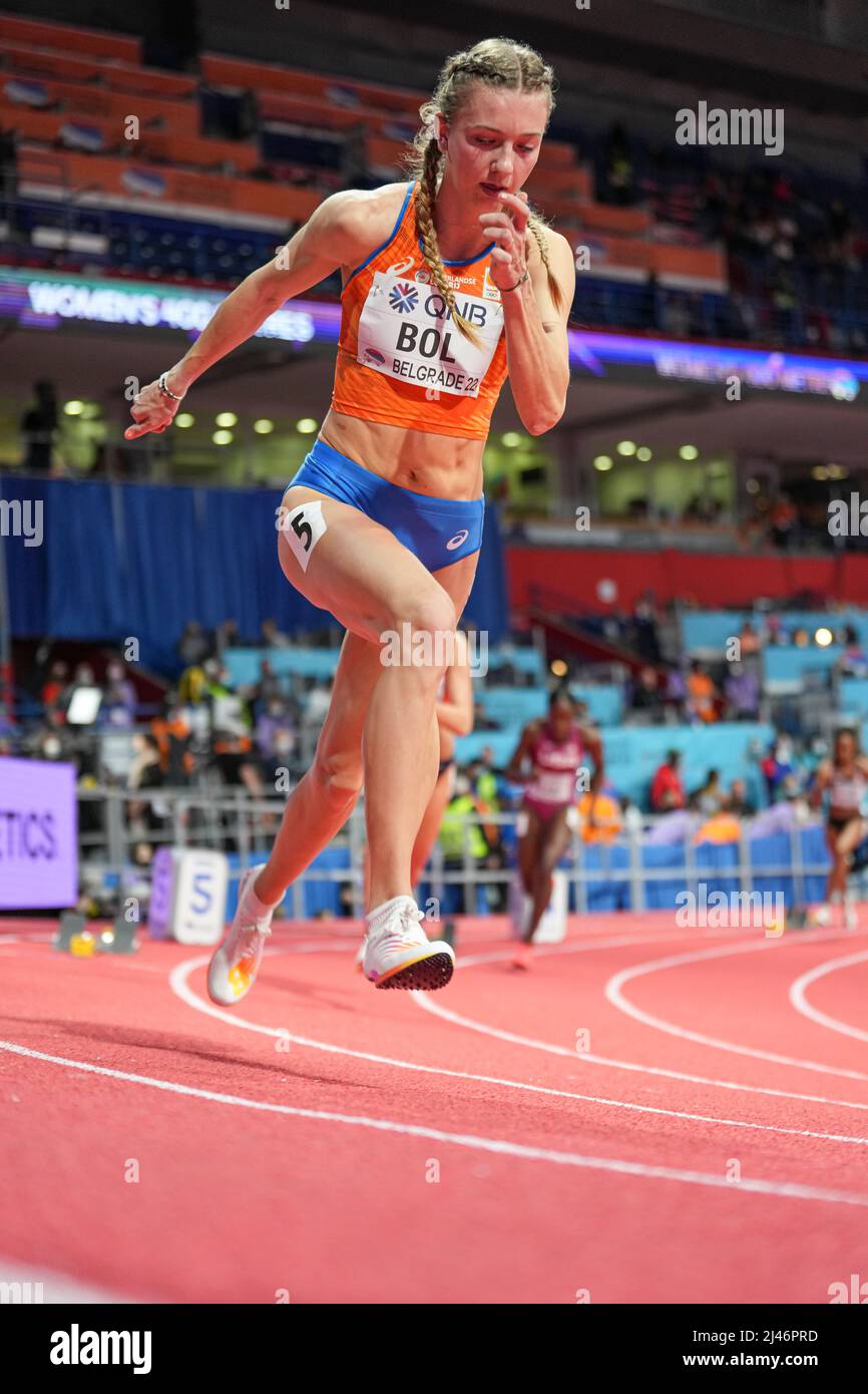 Femke Bol participating in the Belgrade 2022 World Indoor Championships ...